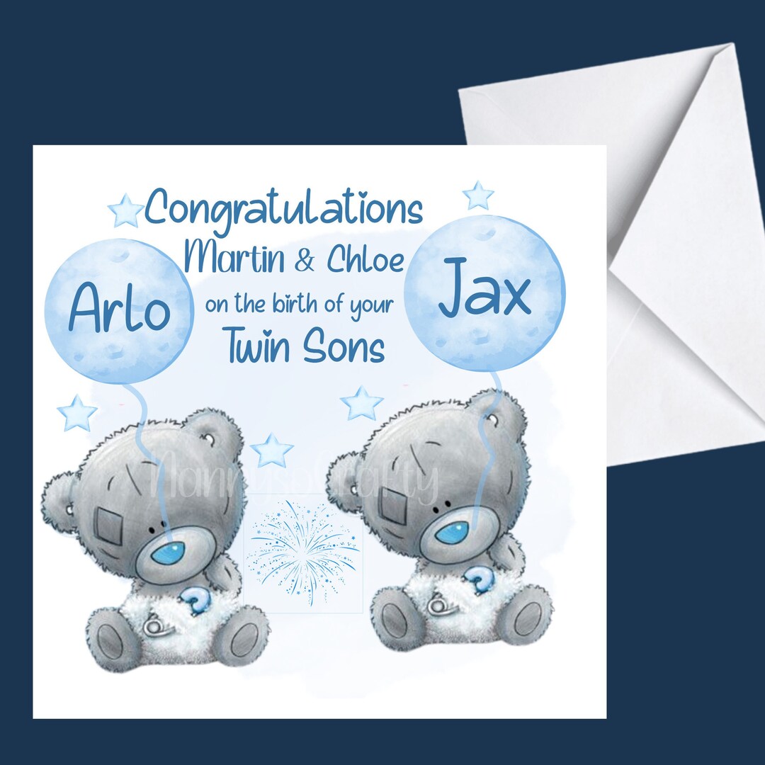 Twin Baby Card Twin Girls Twin Boys Twin Girl and Boy New - Etsy