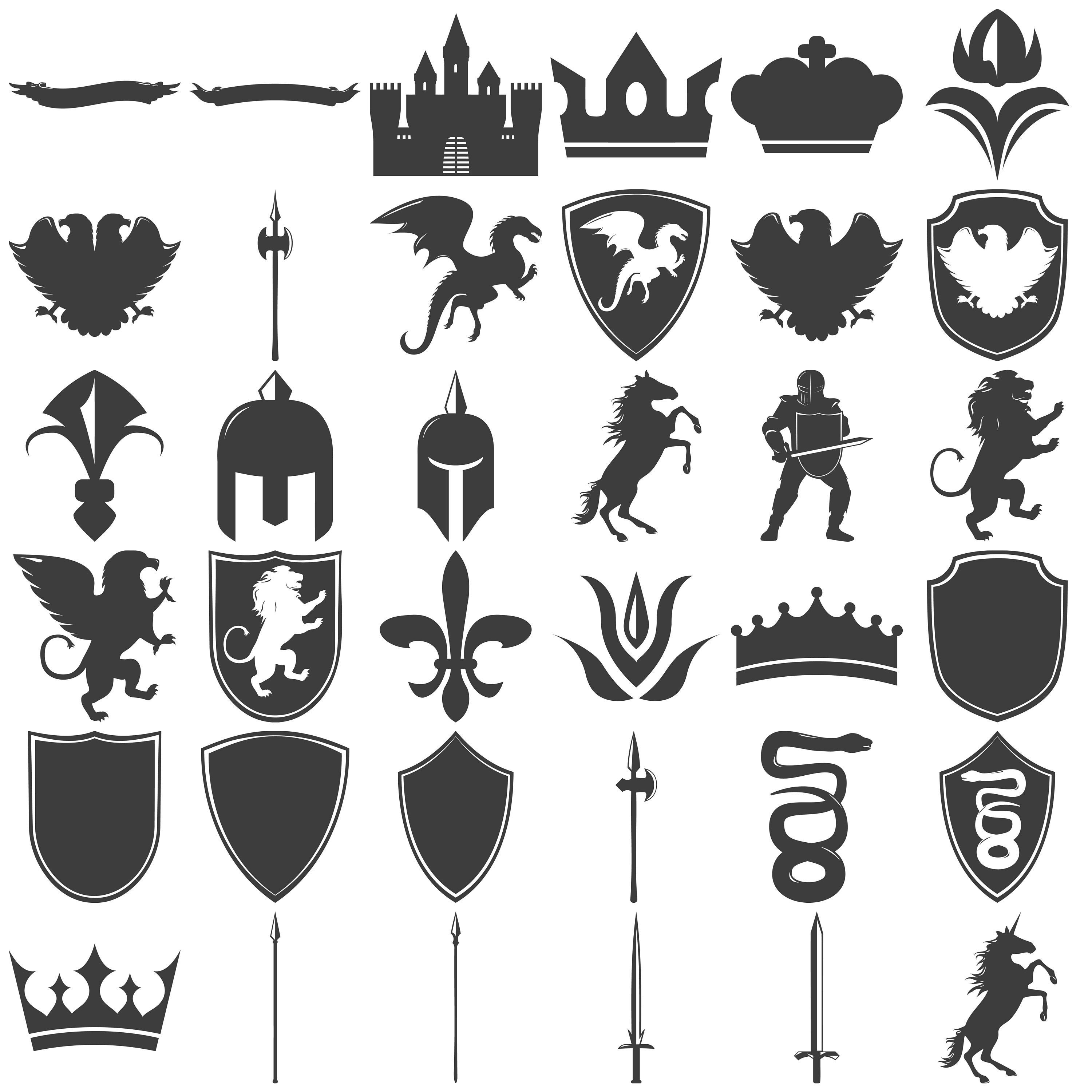 Medieval Crests SVG Pack: Dragons & Knights Designs Cutting for Cricut ...