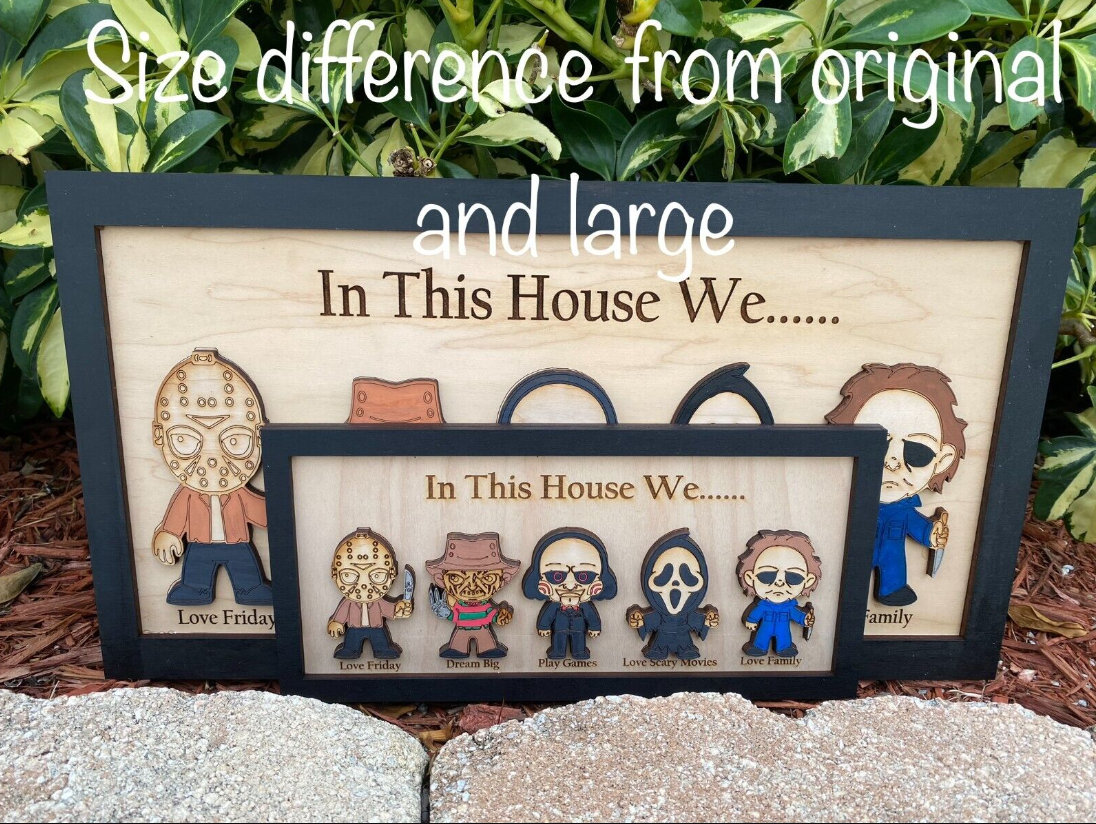 Funny Halloween Horror Movie Wooden Sign in This House We - Etsy