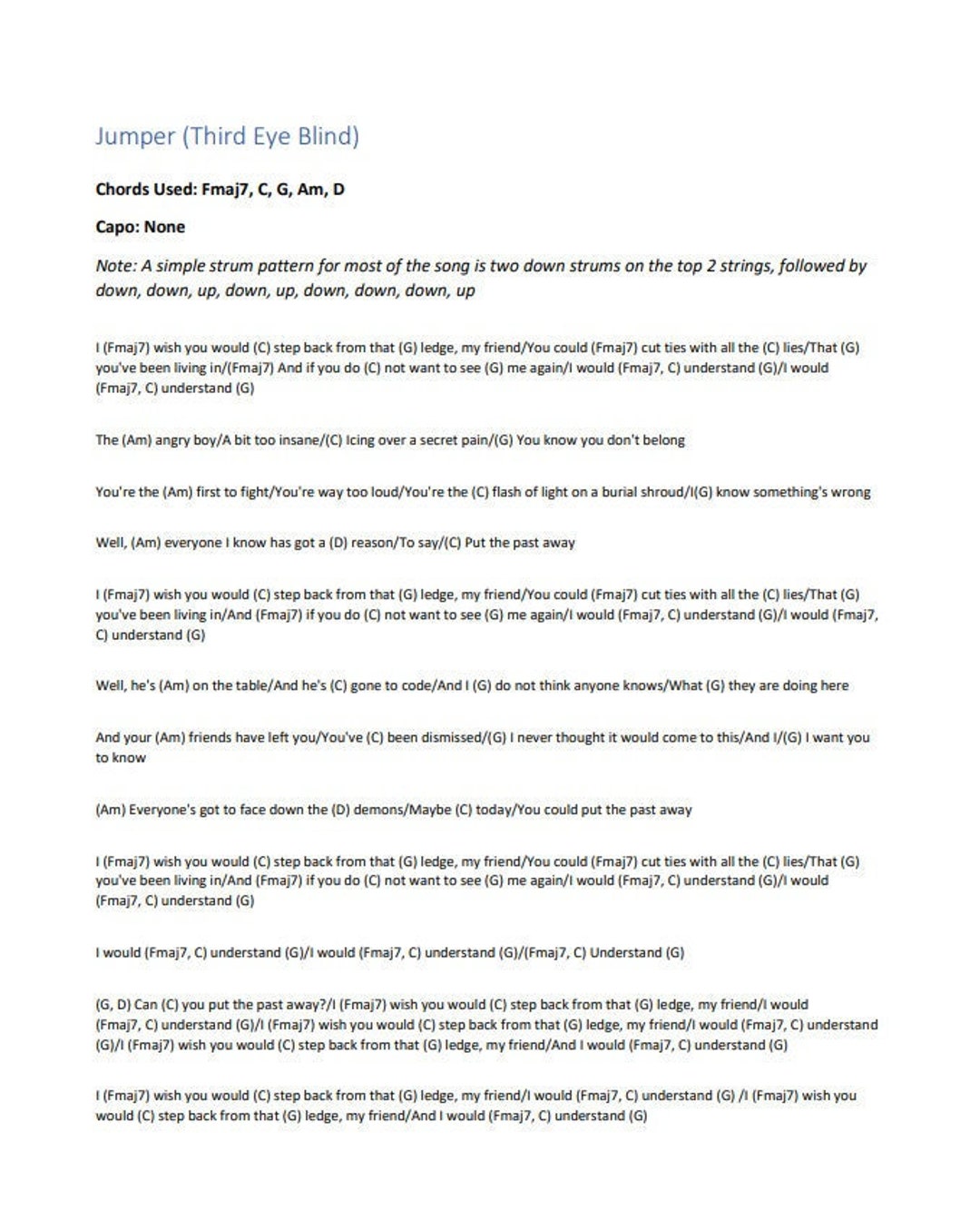 Third Eye Blind Guitar Chords