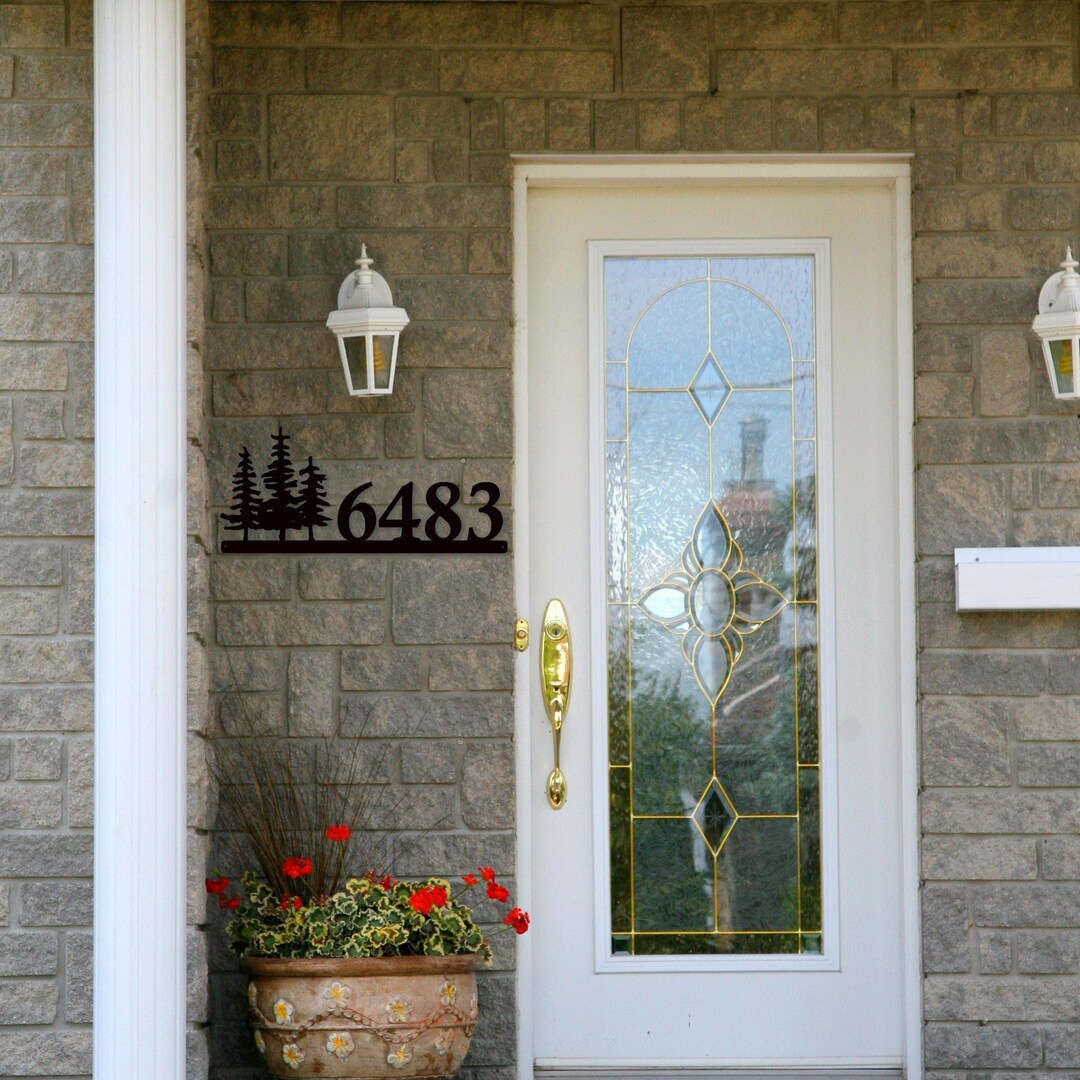 Metal House Numbers With Modern Pine Trees | Custom Outdoor Address ...