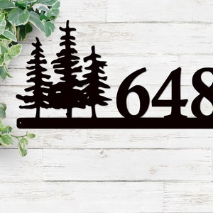 Metal House Numbers With Modern Pine Trees Custom Outdoor Address Sign ...