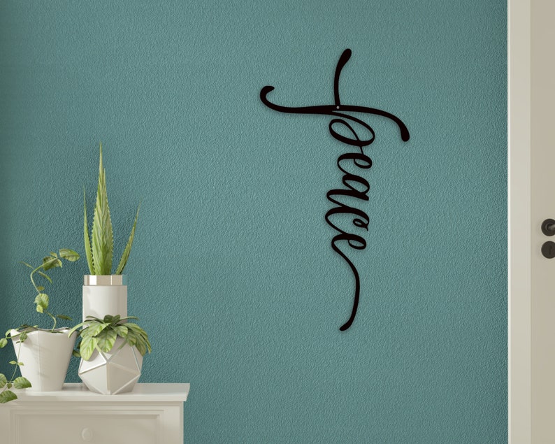Peace Cross Sign Metal Peace Cursive Word Peace Word for - Etsy