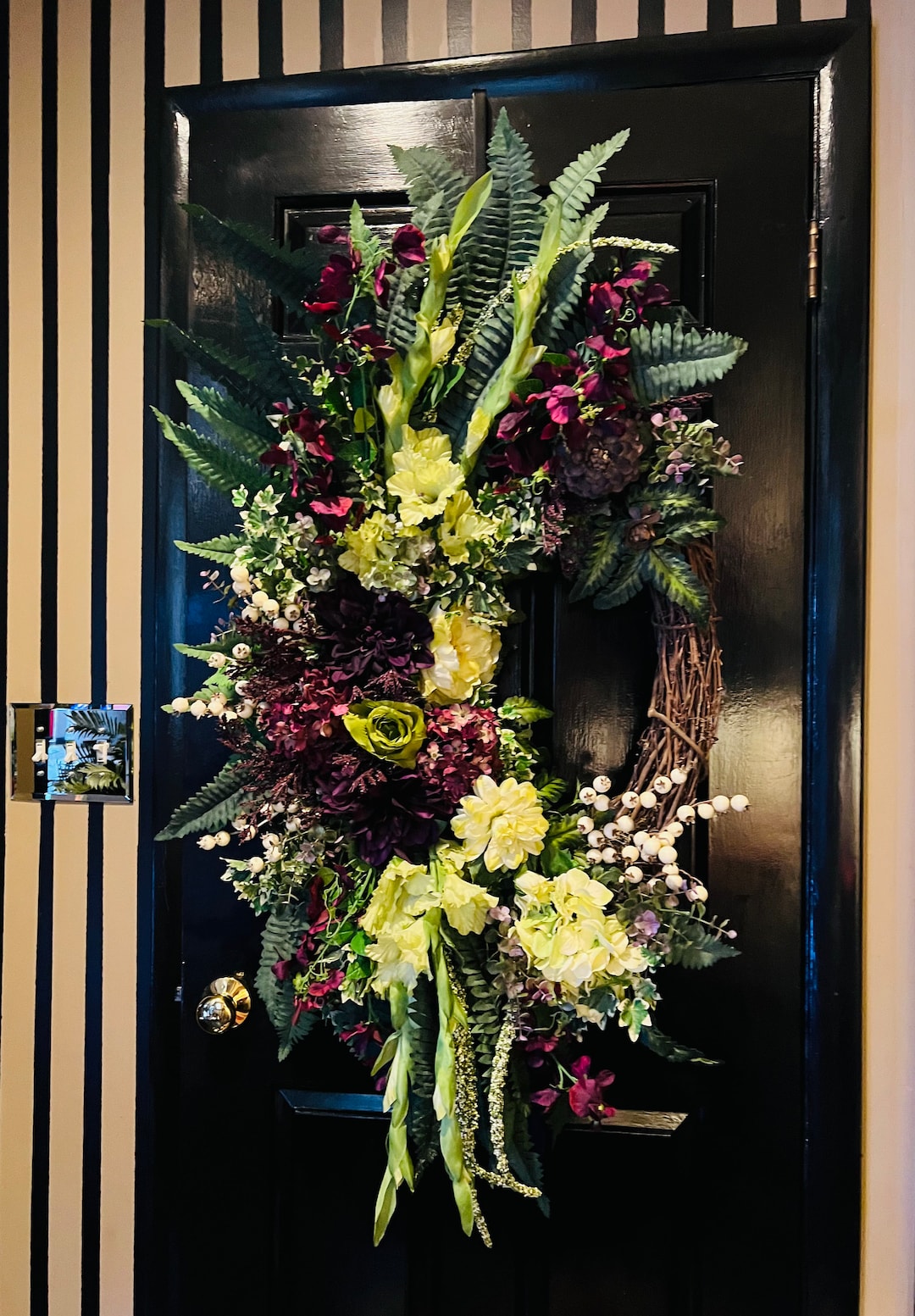 XXL Tuscan Cascade Wreath Purple Hydrangea and Green Gladiolus Wreath ...