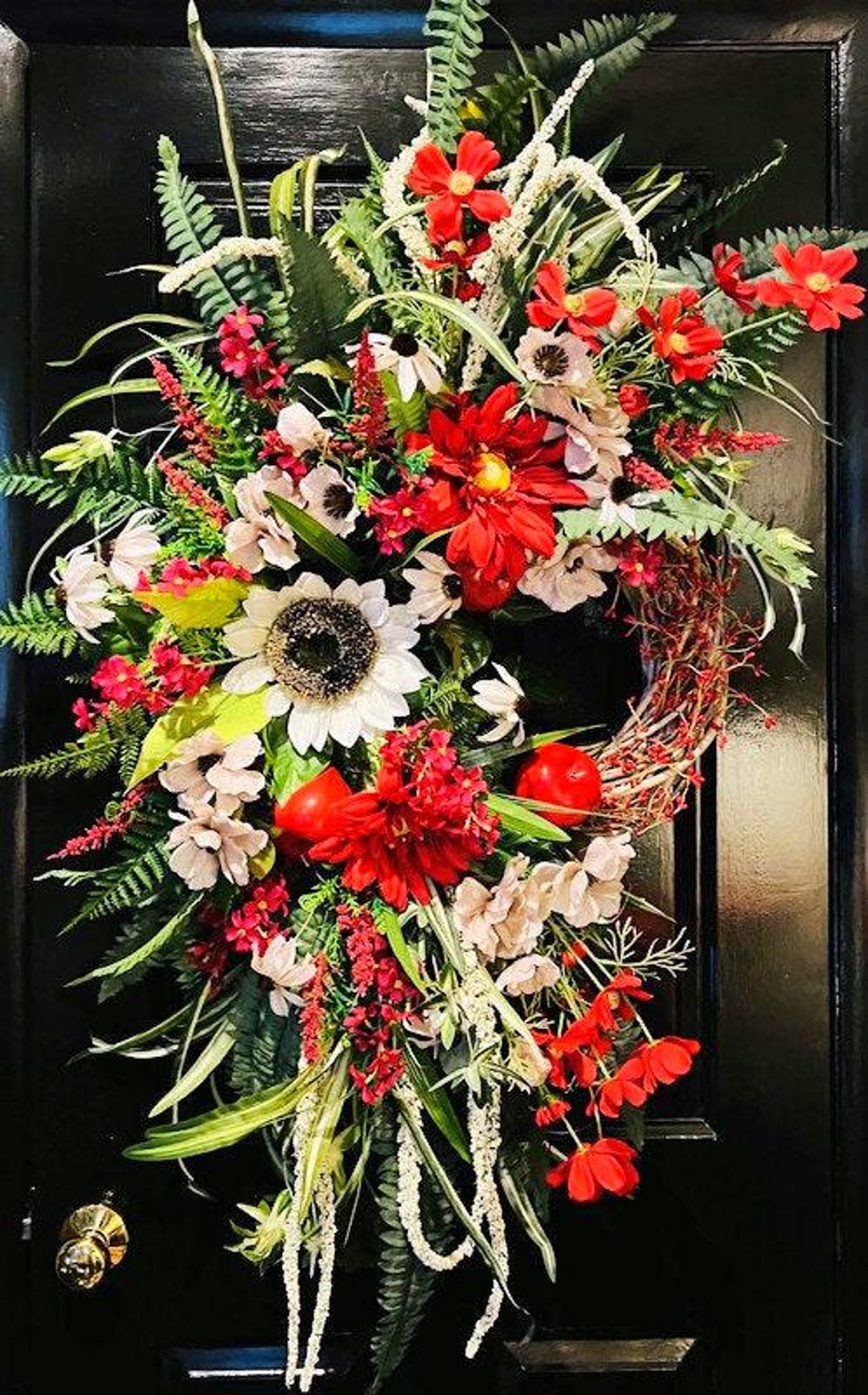 XXL Made to Order Daisy and Apple Cascade Wreath, Summer Farmhouse ...