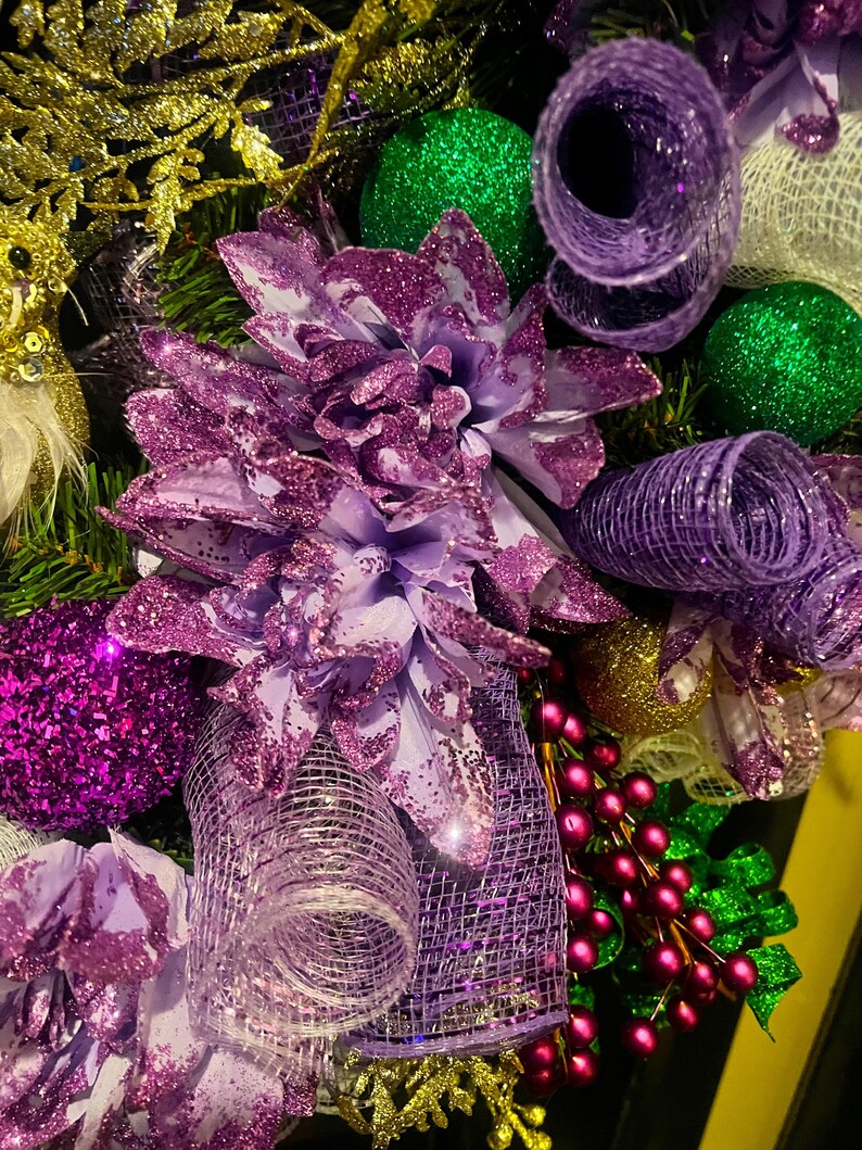 XXL Custom Order Purple Hydrangea Mardi Gras Wreath With Glass ...