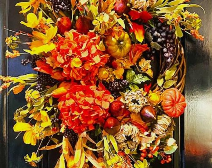 Set of Two Fall Door Swags, Burgundy Fall Swag, Front Door Autumn Swag ...