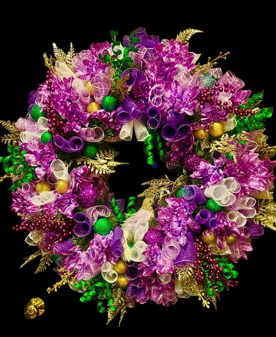 XXL Custom Order Purple Hydrangea Mardi Gras Wreath With Glass ...