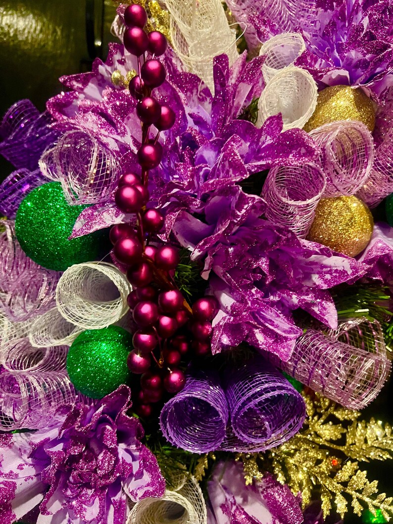 XXL Custom Order Purple Hydrangea Mardi Gras Wreath With Glass ...