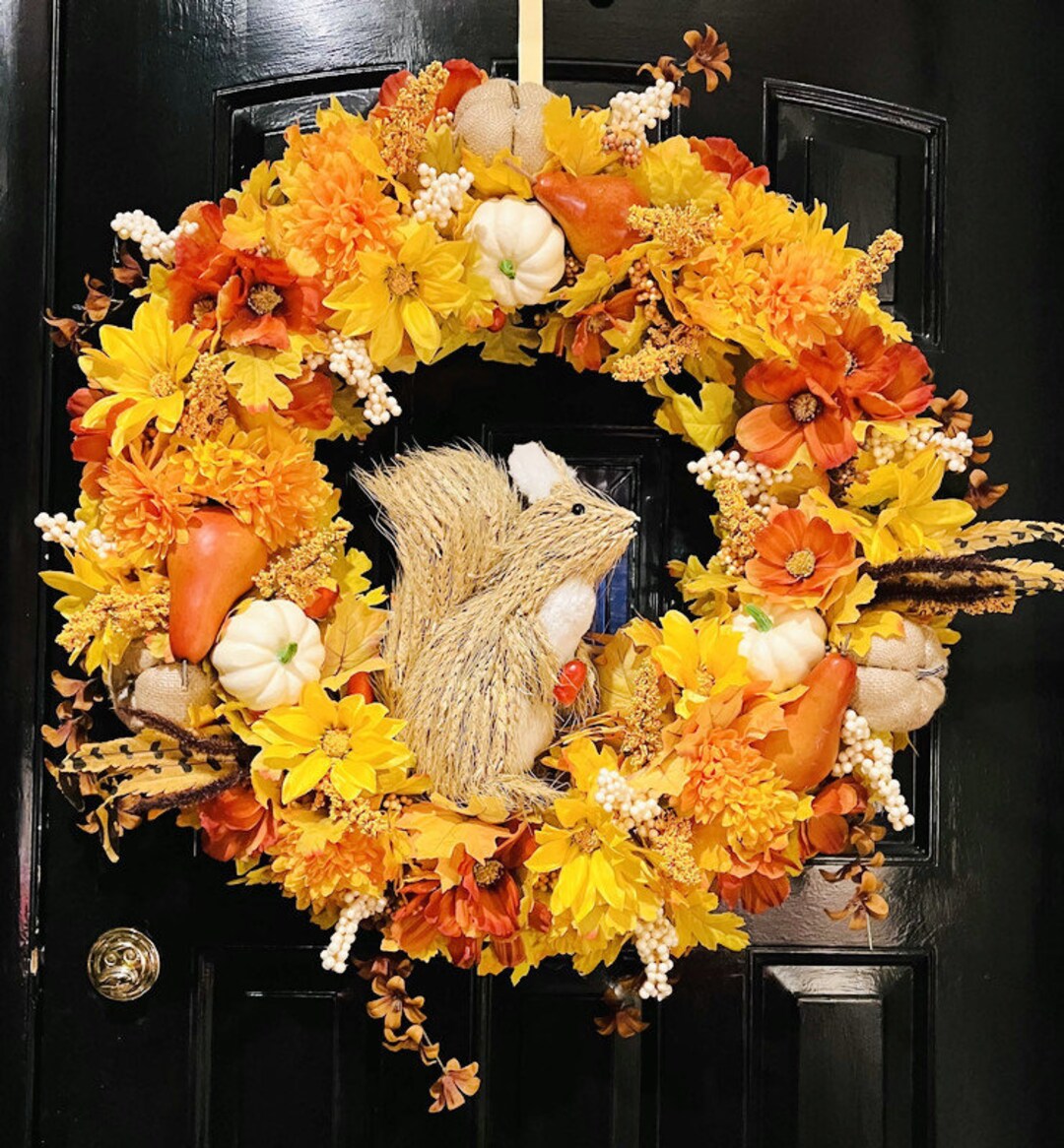 XXL Fall Yellow Floral Wreath Rustic Farmhouse Dahlia Mum Wreath Burlap ...