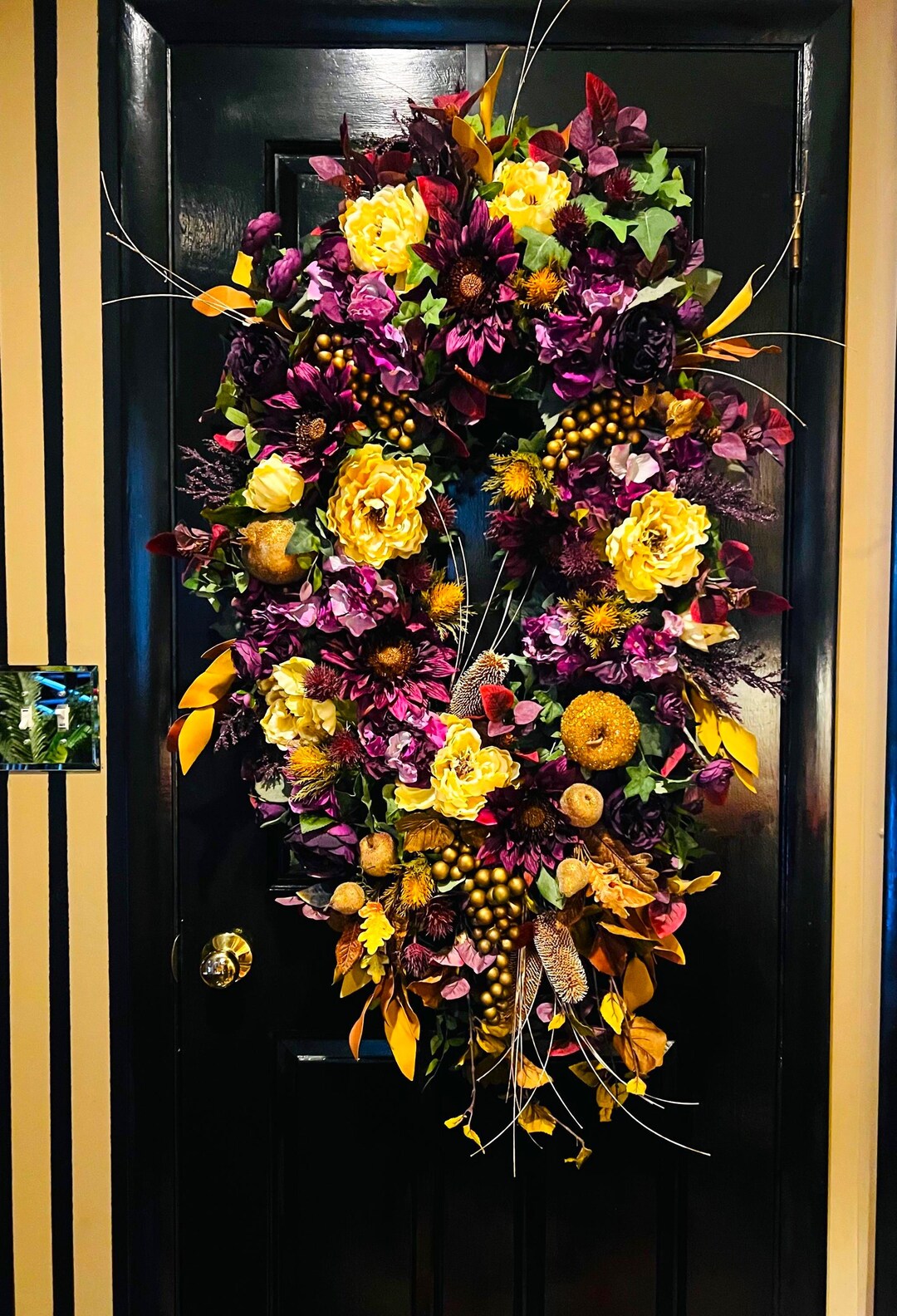 XXL Luxury Purple and Gold Tuscan Wreath With Sugared Fruit, Sunflower ...