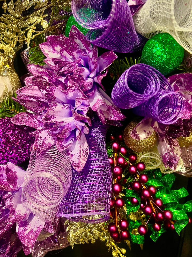XXL Custom Order Purple Hydrangea Mardi Gras Wreath With Glass ...