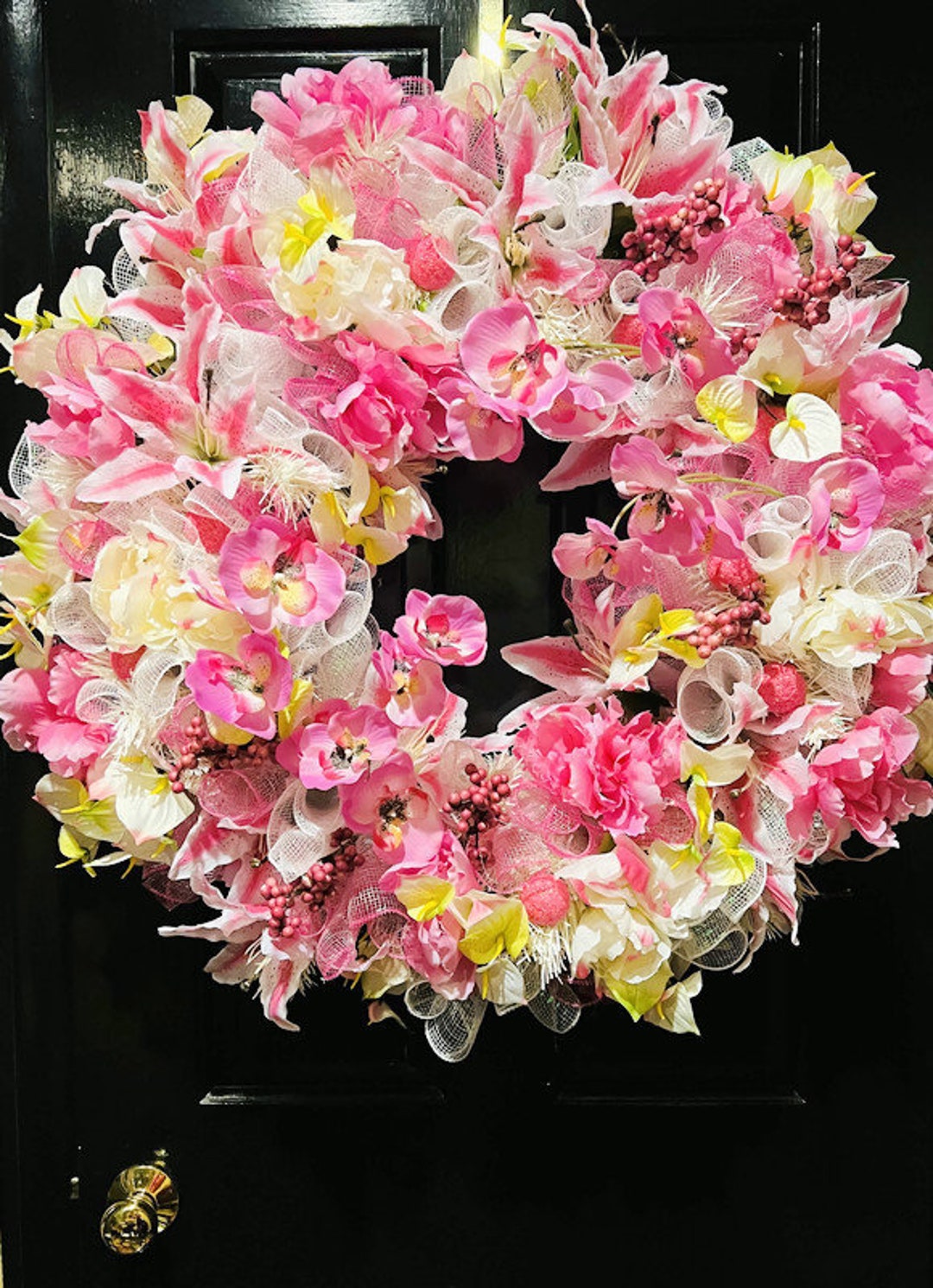 XL 33 in Elegant Tropical Pink Lily Pink Peony Pink Orchid Wreath ...