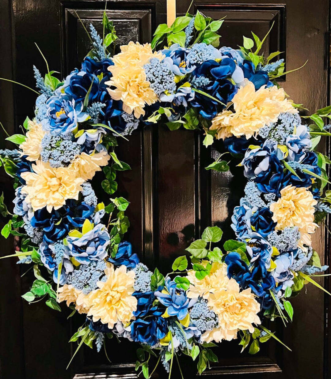 X-large 36in Luxury Blue Floral Wreath Elegant Blue Spring Wreath ...