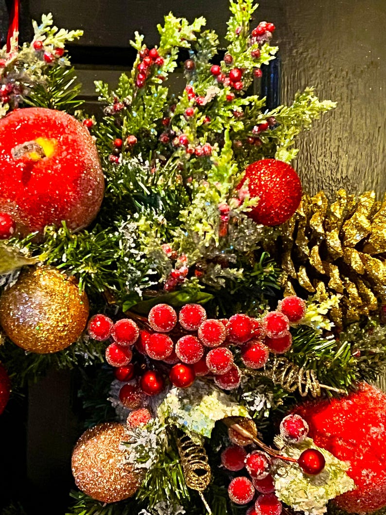 Made to Order Sugared Apple Christmas Wreath Set: Cardinal, Iced Cedar ...