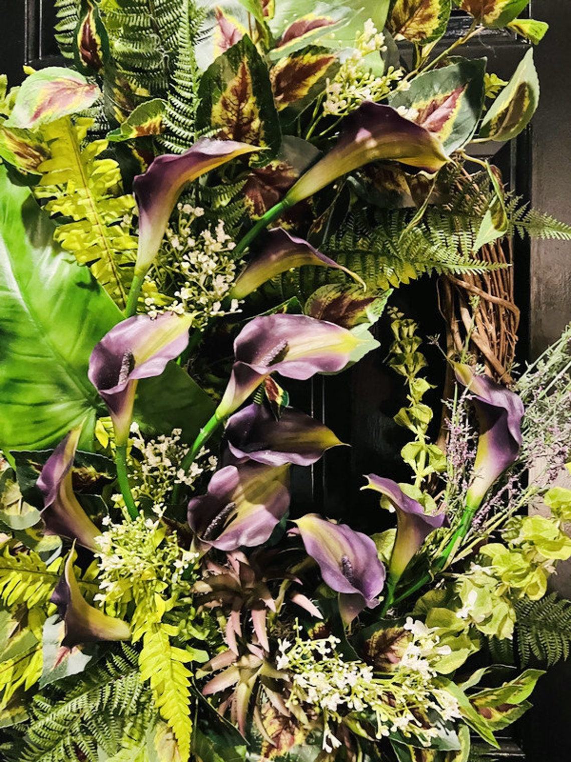 XXL Tropical Purple Calla Lily and Succulent Cascade Wreath: Real Touch ...