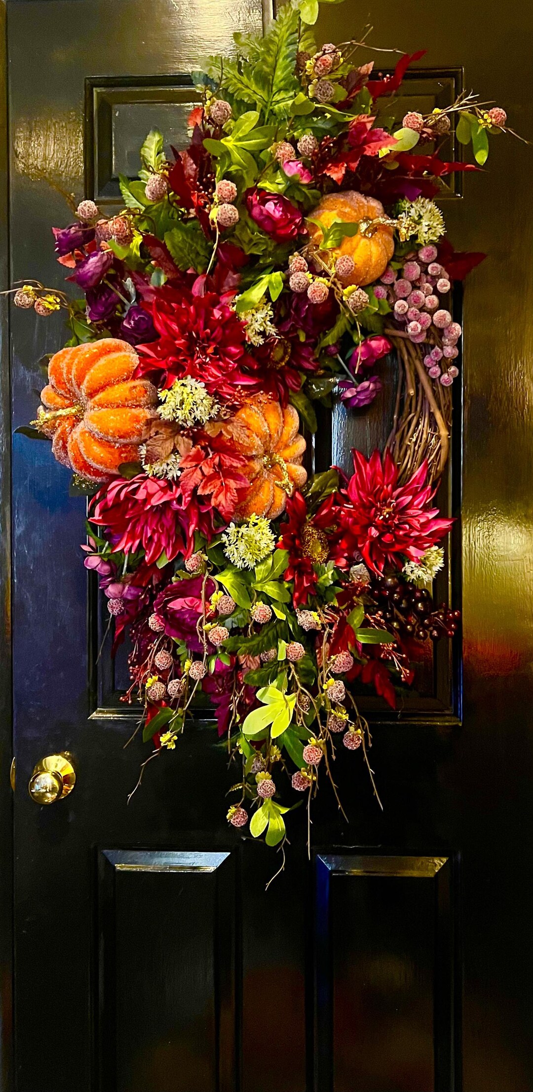XXL Fall Tuscan Wreath: Pink Silk Florals, Sugared Pumpkins, Beaded ...