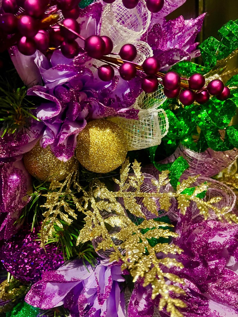 XXL Custom Order Purple Hydrangea Mardi Gras Wreath With Glass ...