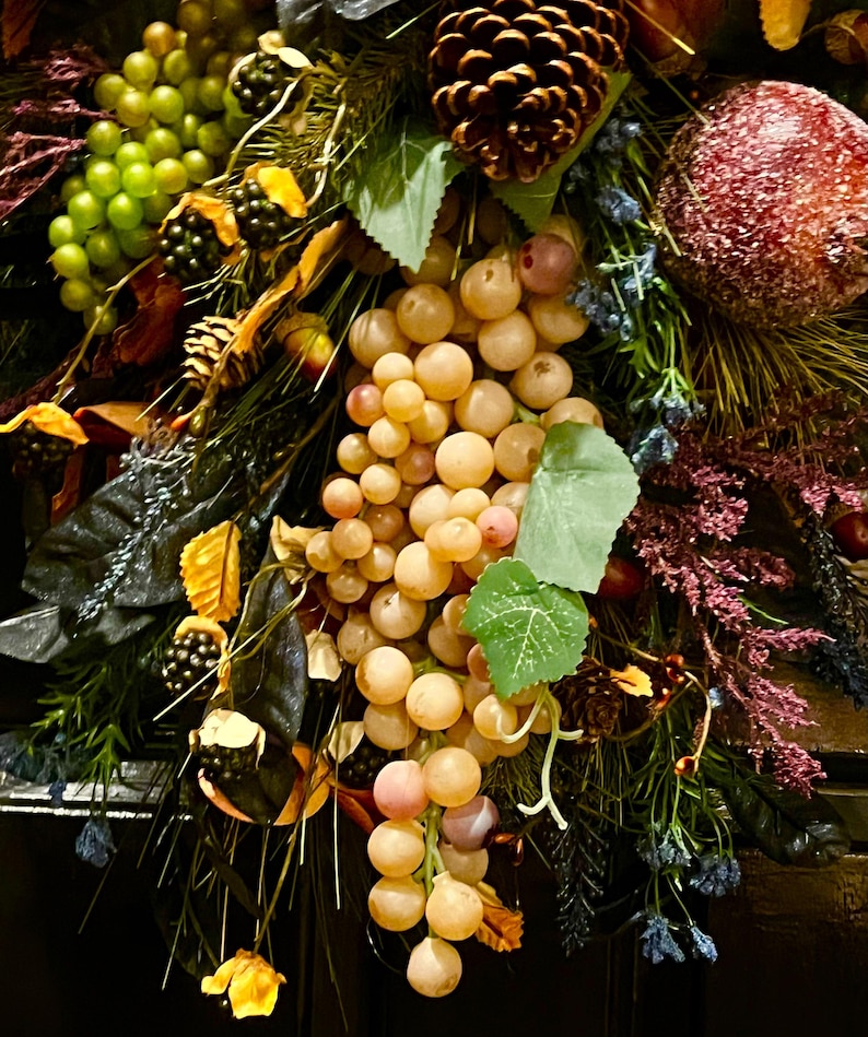 Made to Order XXL Tuscan Grape, Sugared Pumpkin Door Swag: Blue Fall ...