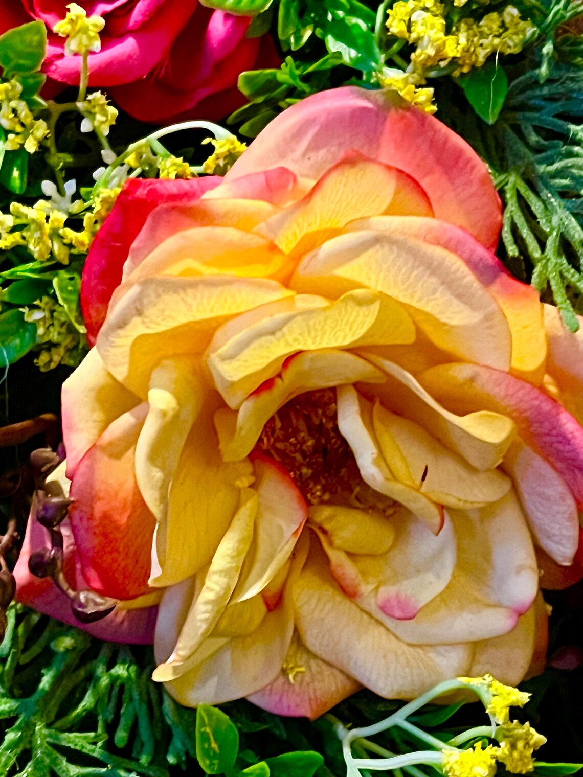 XXL Real Touch Rose & Sugared Fruit Wreath: Pink and Yellow Floral ...