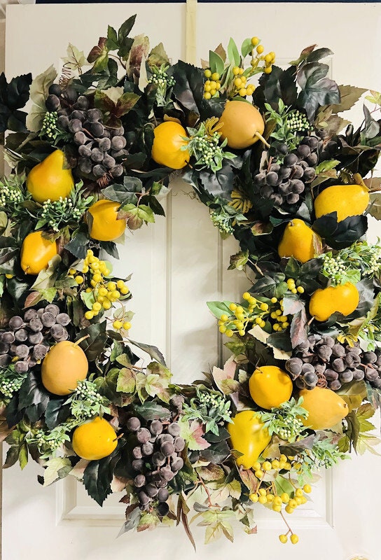 XXL Tuscan Fruit Wreath: Vintage Grape & Pear Wreath, Elegant Kitchen ...