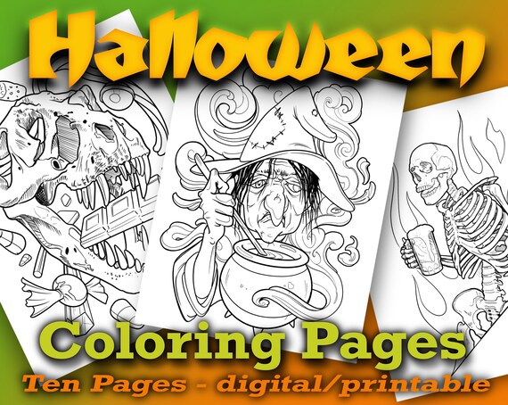 Halloween Coloring Printables TEN Pages - Etsy