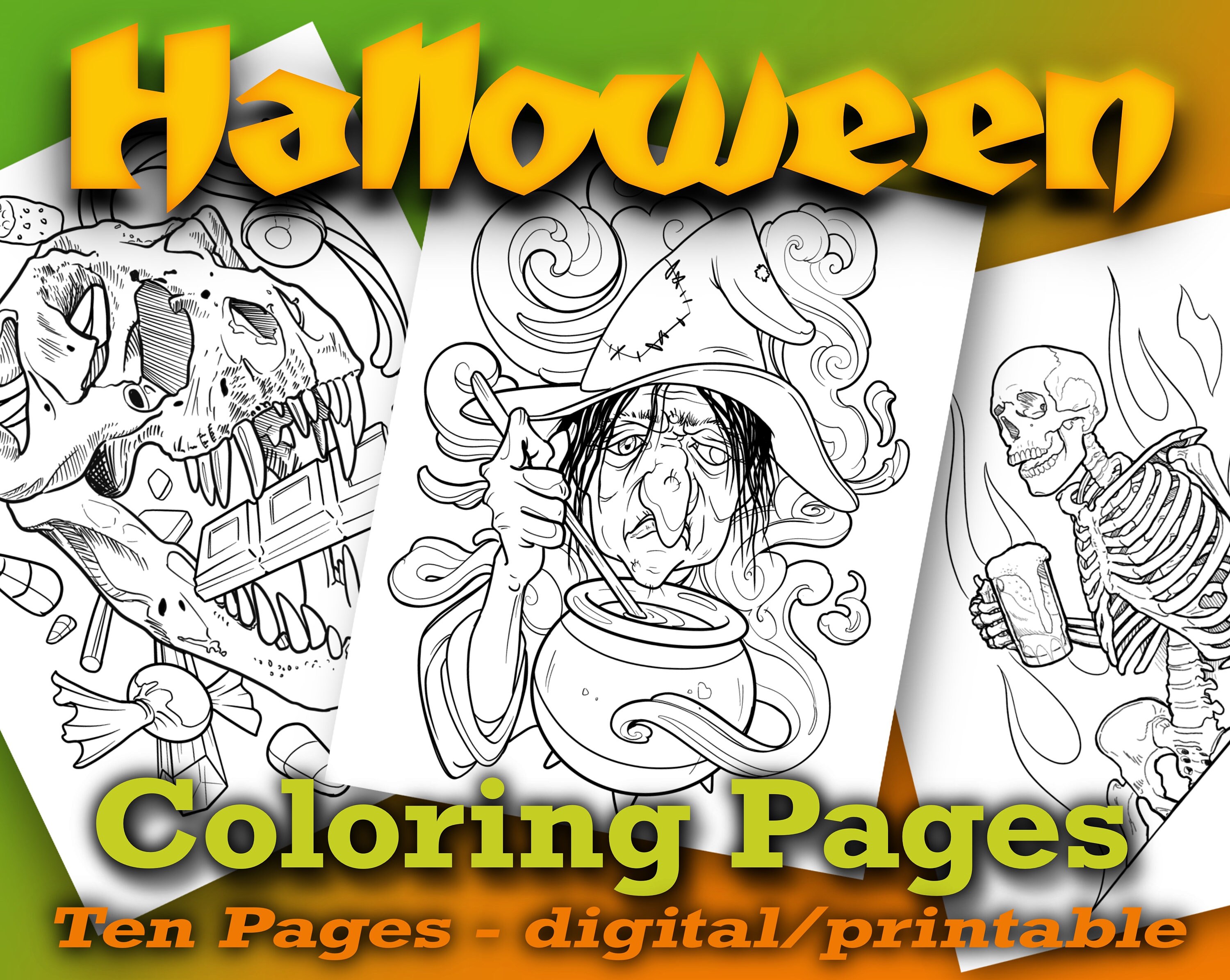Halloween Coloring Printables - TEN Pages - Etsy