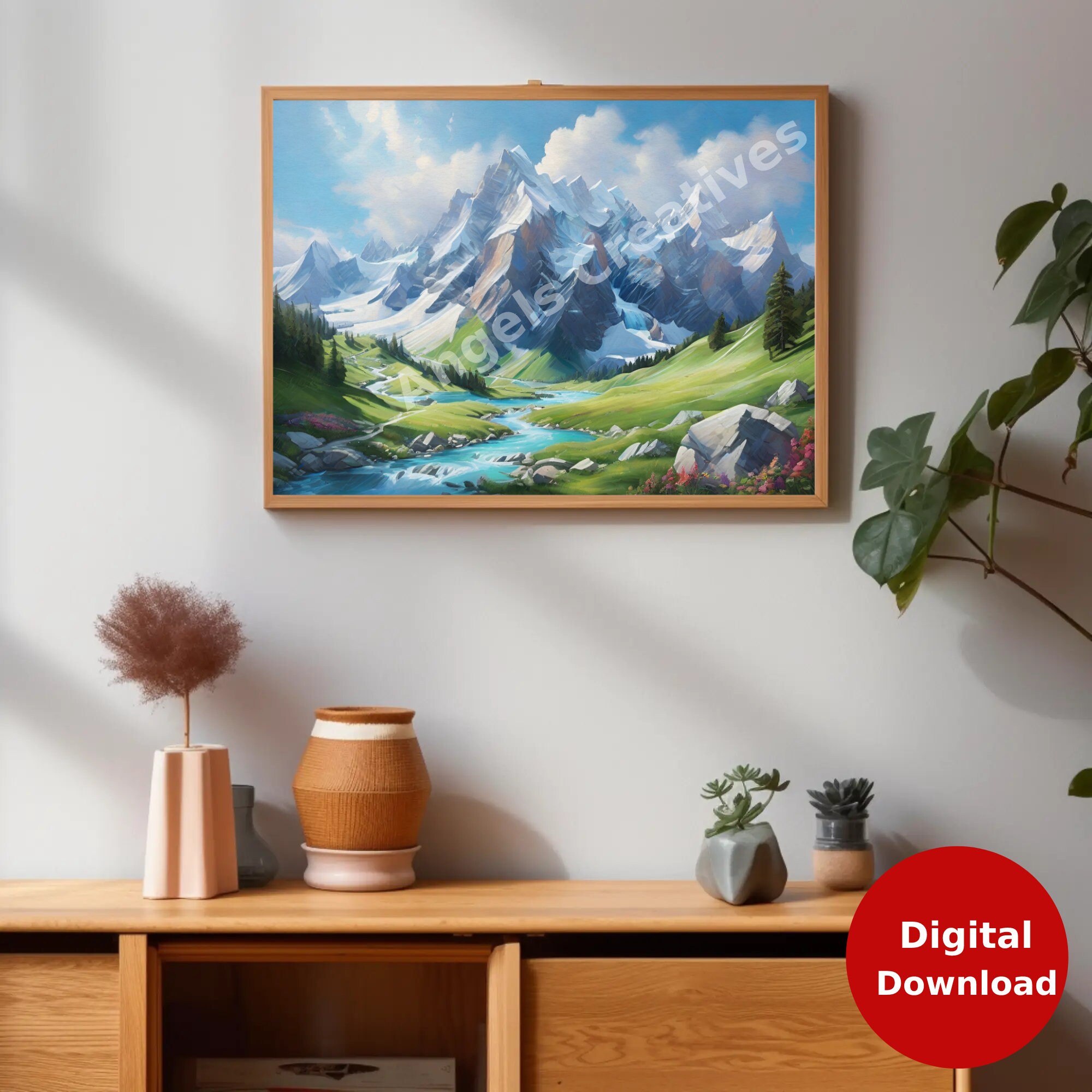 Mountain Landscape Painting Bundle, Country Landscape, Digital Download ...