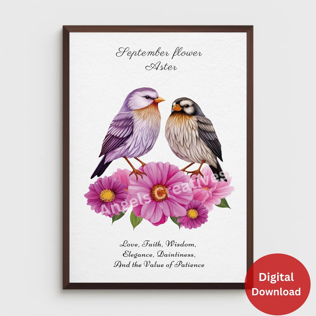September Birth Month Flower Wall Art Digital Download Aster Botanical ...