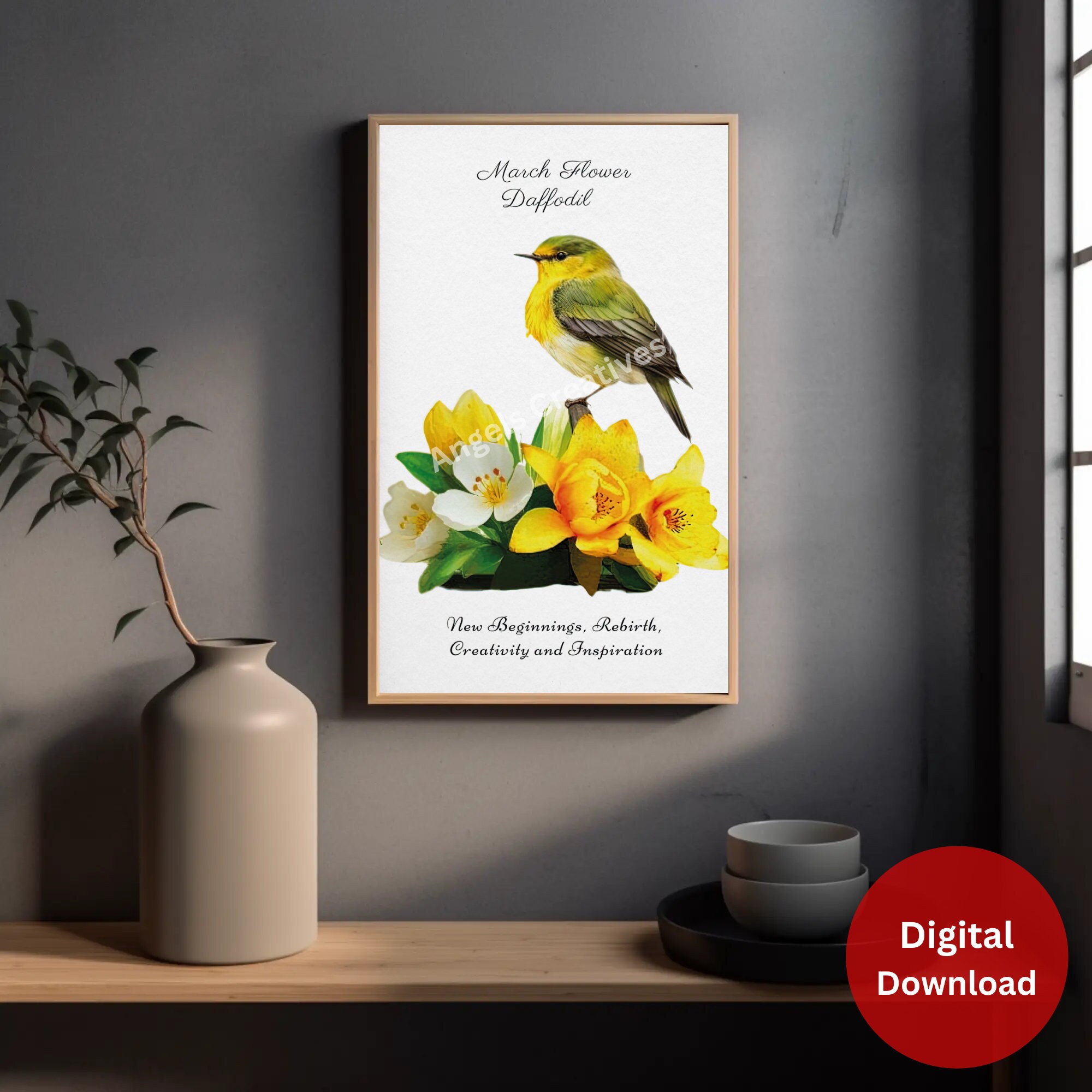 March Birth Month Flower Digital Wall Art Stunning Daffodil ...