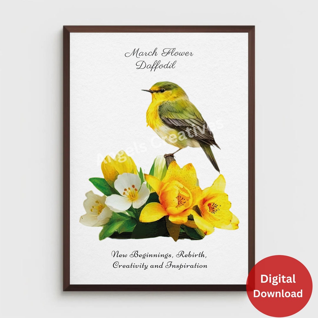 March Birth Month Flower Digital Wall Art Stunning Daffodil ...