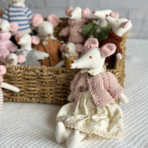 Tilda Mouse Soft Toy, Mice in Dress, Handmade Fabric Toy, Stuffed ...