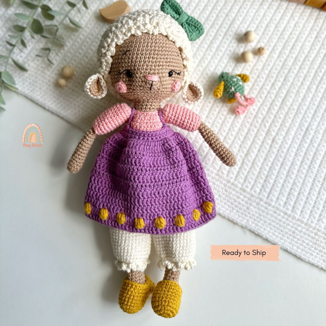 Luna Lamb Crochet Toy, 30 Cm, Lamb in Dress Plush Toy, Hand-knitted ...