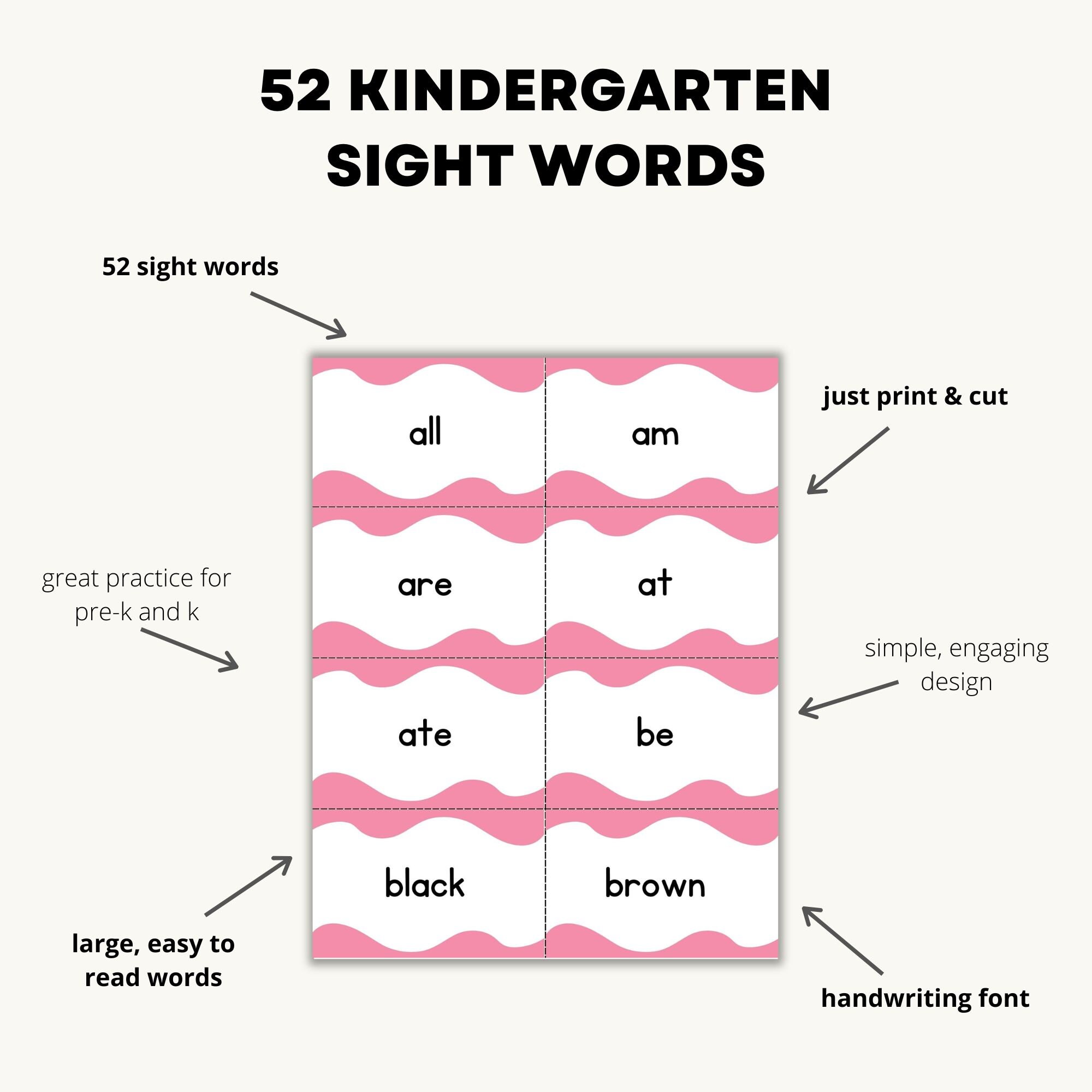 52 Kindergarten Sight Words Pink Border - Printable Flashcards - Cute ...