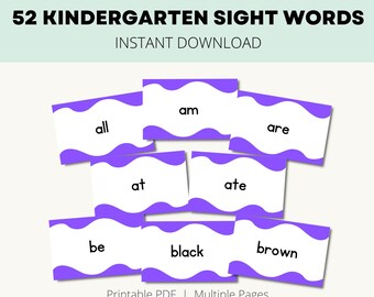 52 Kindergarten Sight Words Red Border Printable Flashcards - Etsy