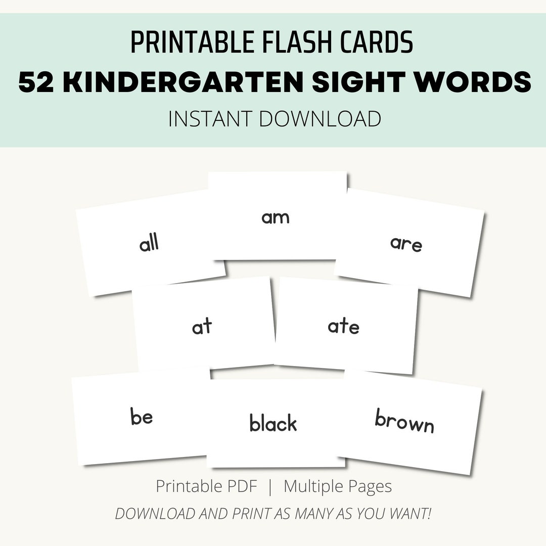 52 Kindergarten Sight Words - Printable Flashcards - Simple, Easy to ...