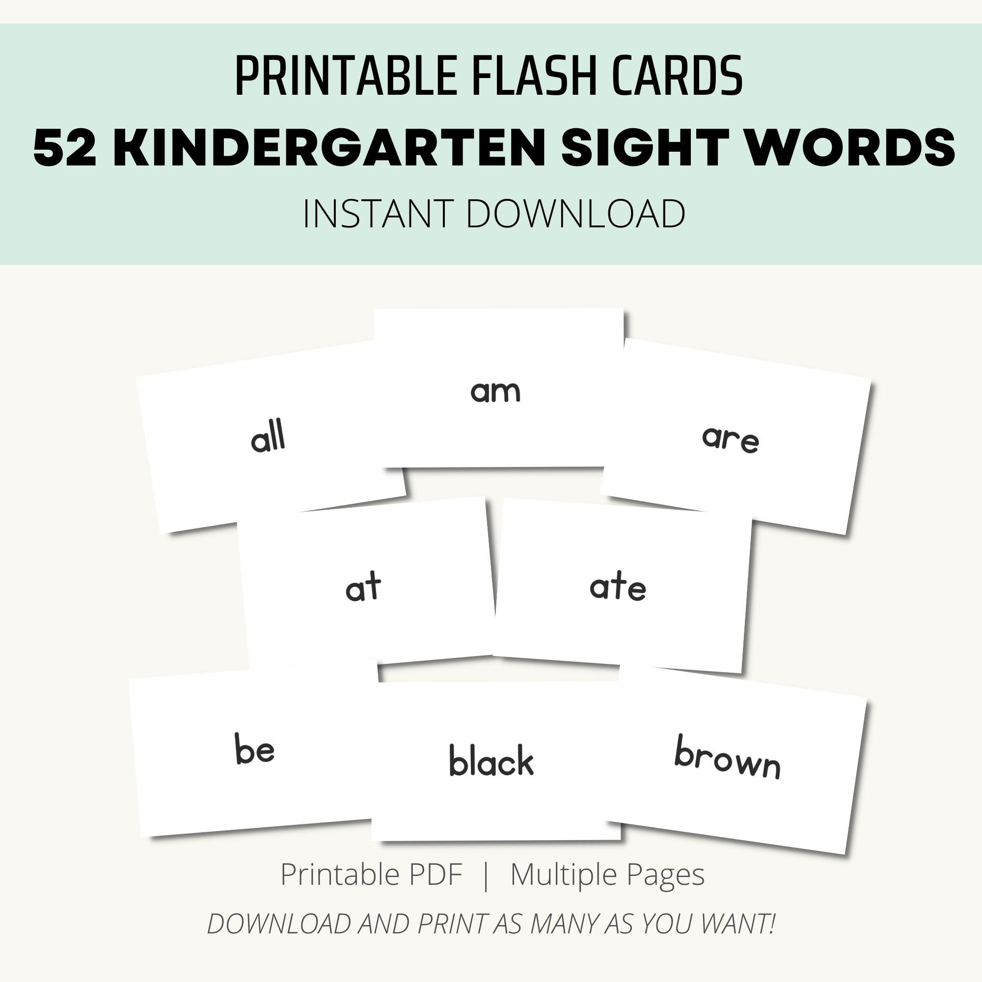 52 Kindergarten Sight Words Printable Flashcards Simple, Easy to Read ...