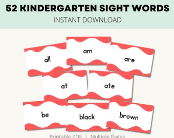52 Kindergarten Sight Words Red Border Printable Flashcards - Etsy