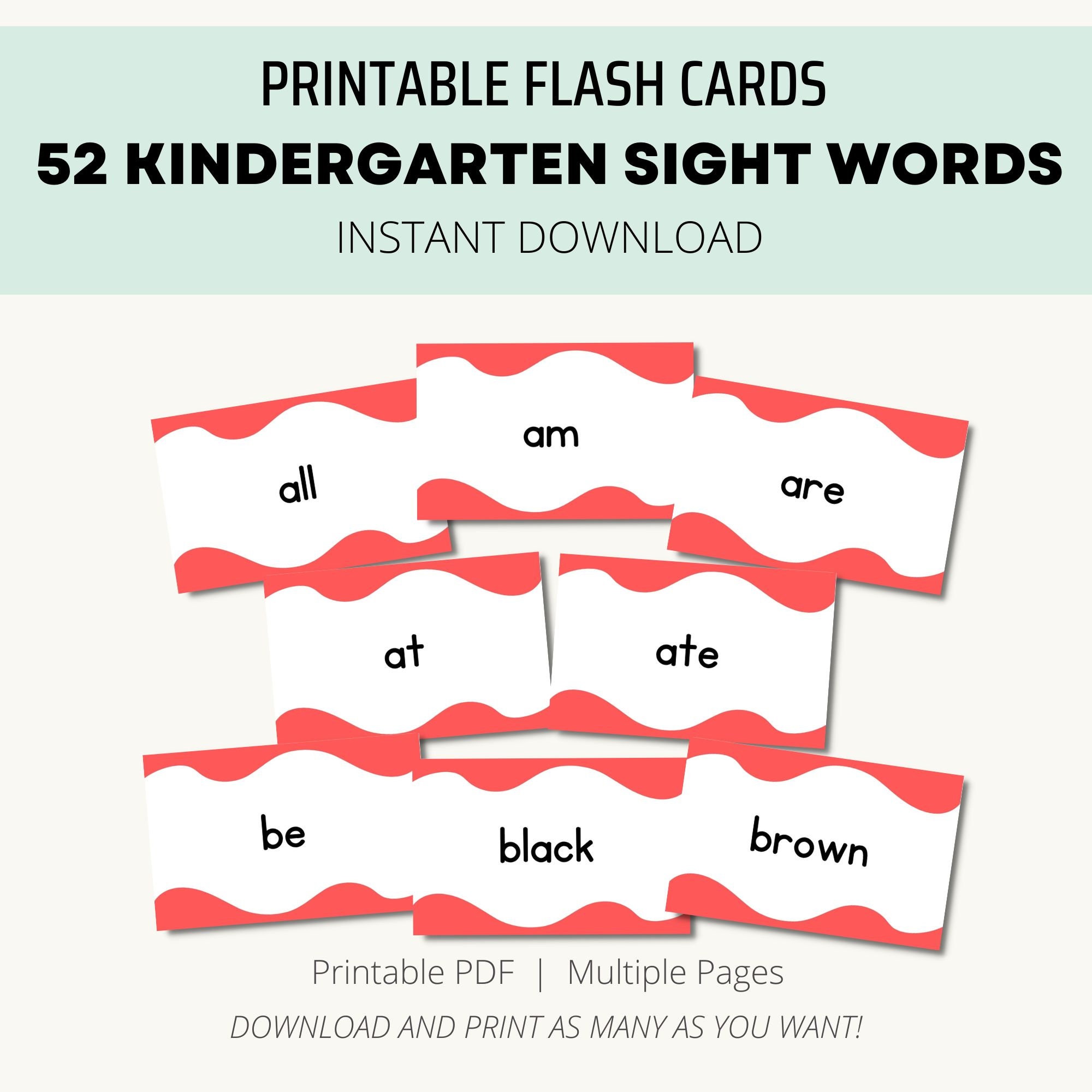 52 Kindergarten Sight Words Red Border - Printable Flashcards - Cute ...