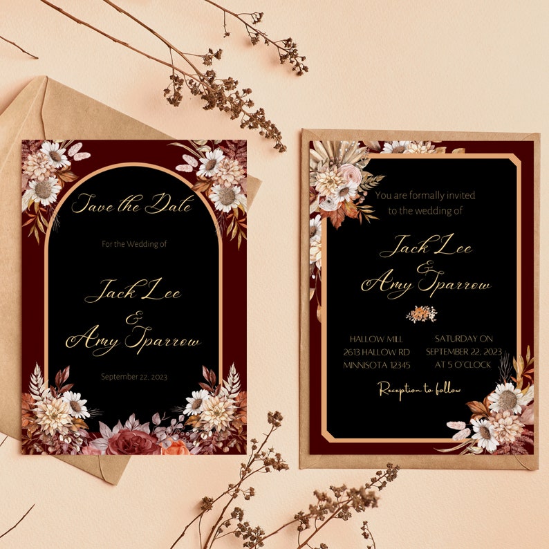 Editable Fall Save the Date & Wedding Invitation Bundle 5x7 ...