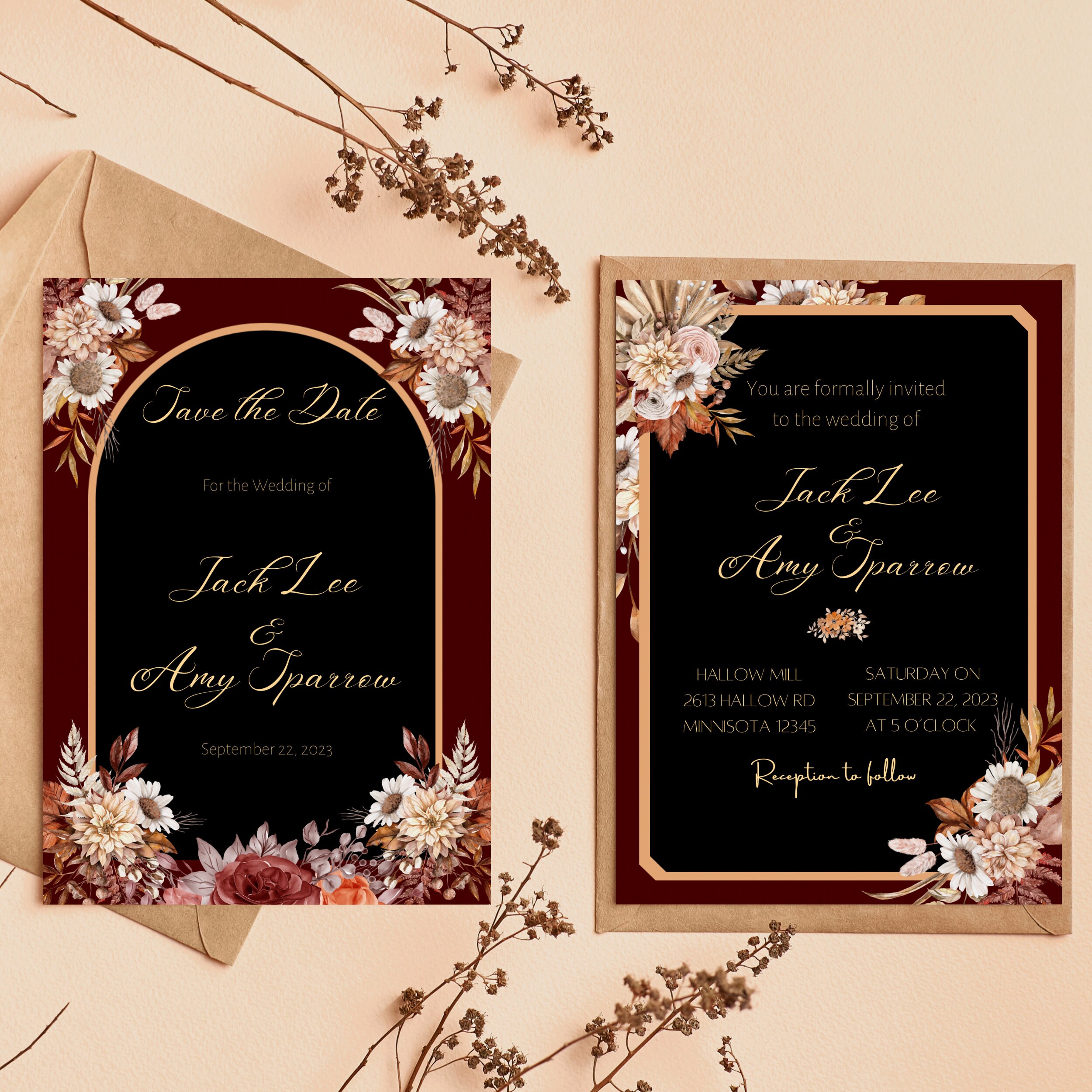 Editable Fall Save the Date & Wedding Invitation Bundle 5x7 ...