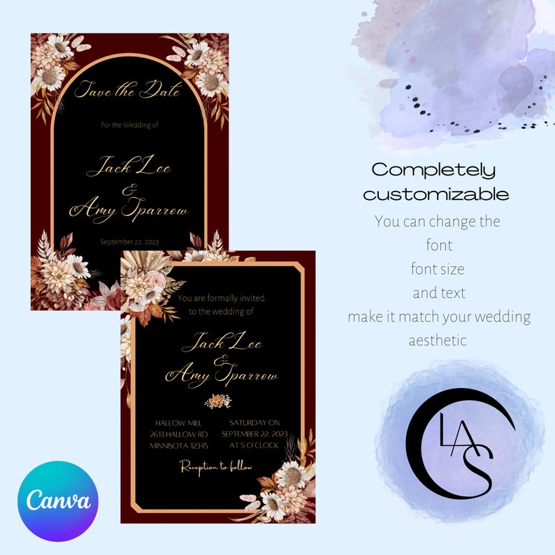 Editable Fall Save the Date & Wedding Invitation Bundle 5x7 ...