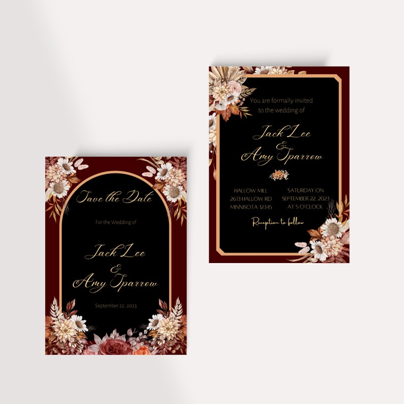 Editable Fall Save the Date & Wedding Invitation Bundle 5x7 ...
