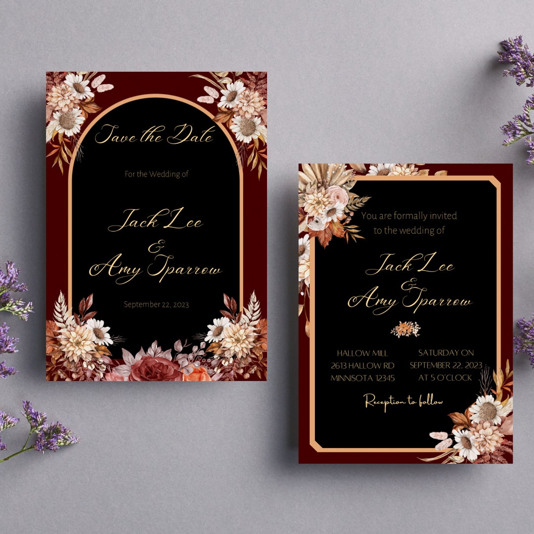 Editable Fall Save the Date & Wedding Invitation Bundle 5x7 ...