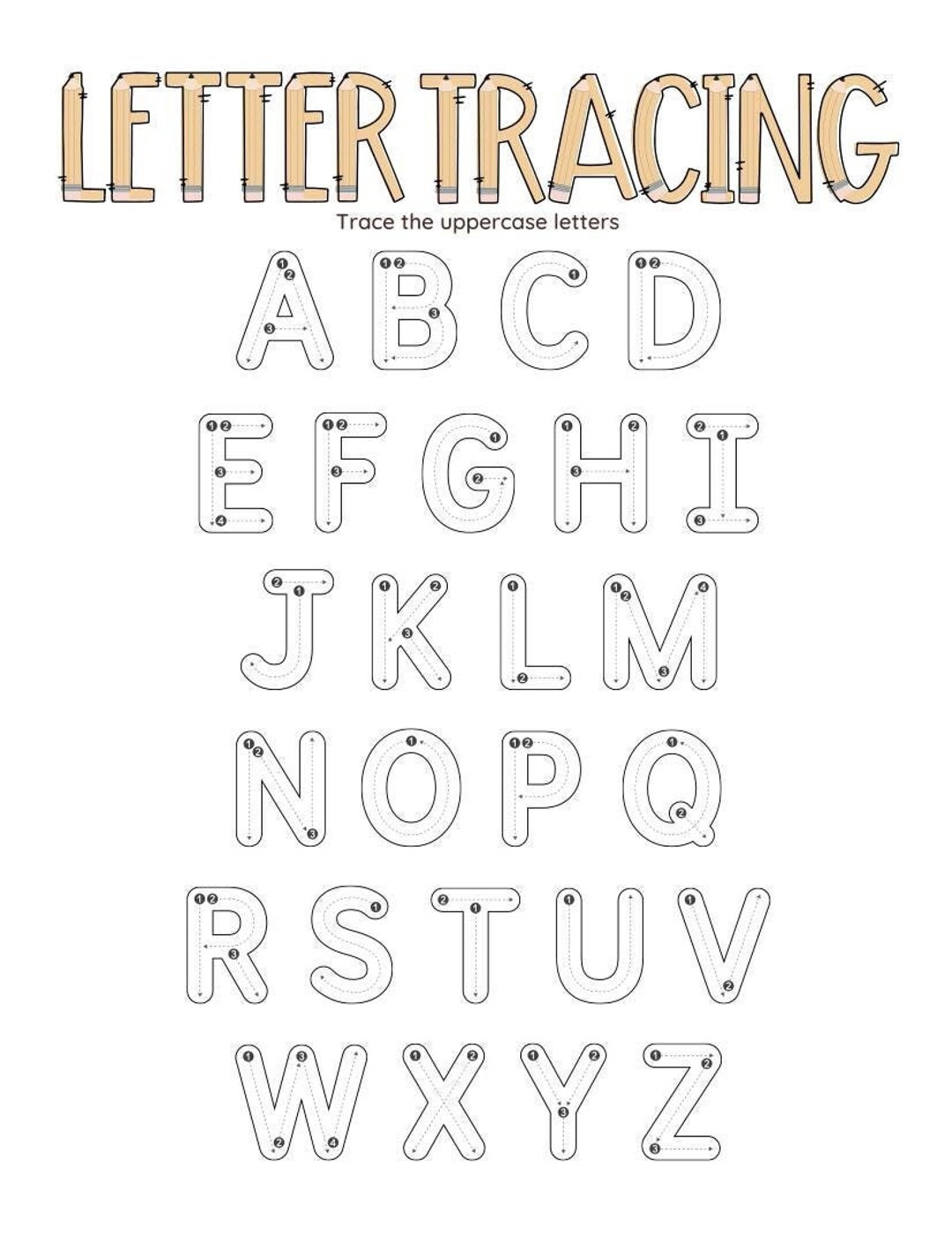 Uppercase Alphabet Letter Tracing Worksheet - Etsy