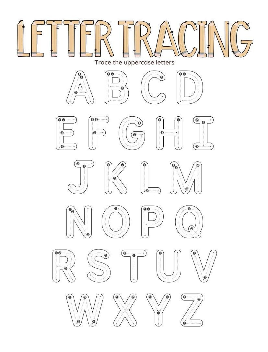 Uppercase Alphabet Letter Tracing Worksheet - Etsy