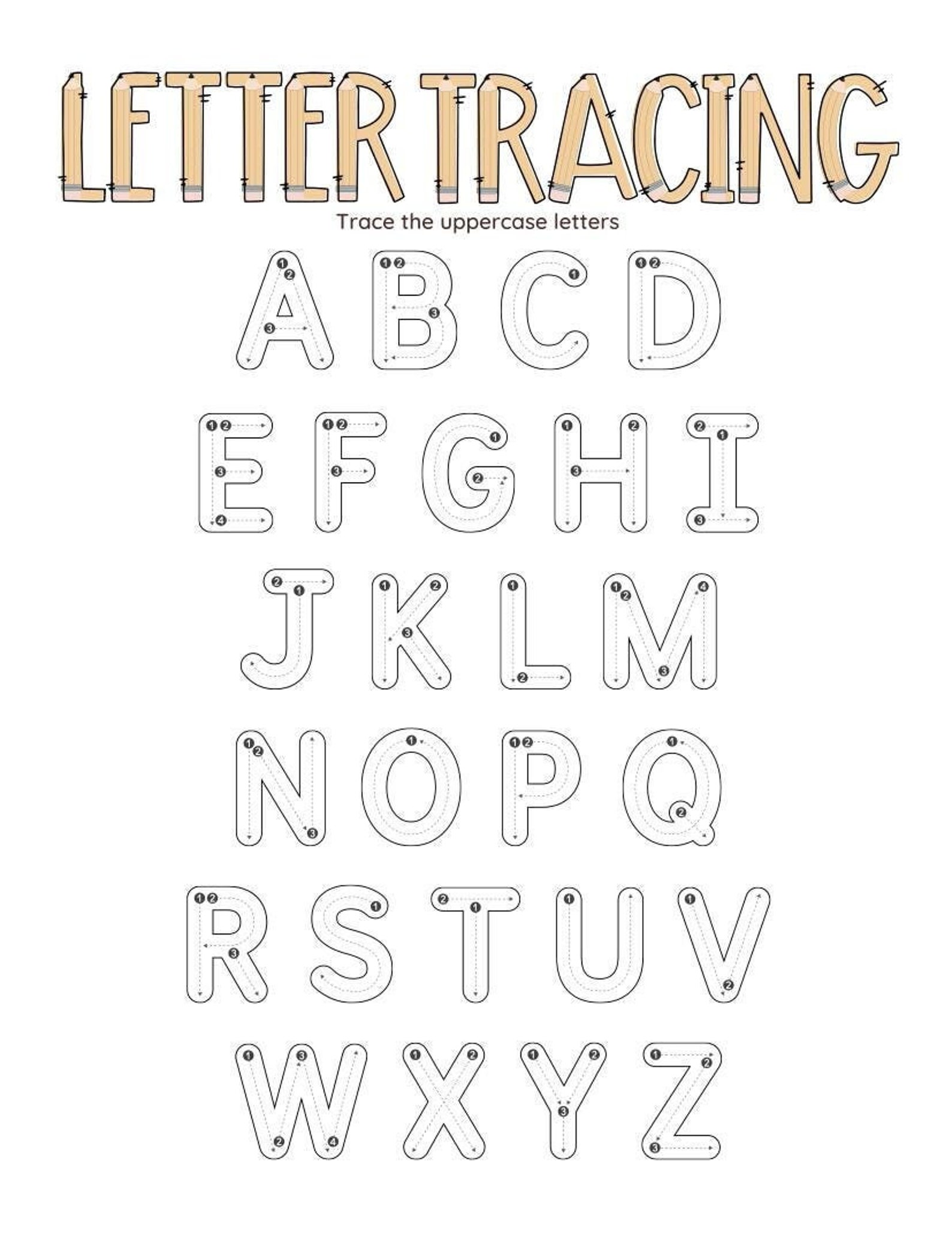 Uppercase Alphabet Letter Tracing Worksheet - Etsy