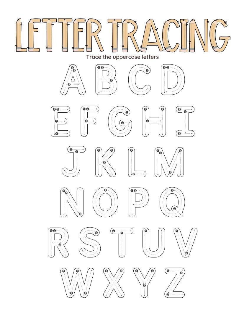 Uppercase Alphabet Letter Tracing Worksheet - Etsy