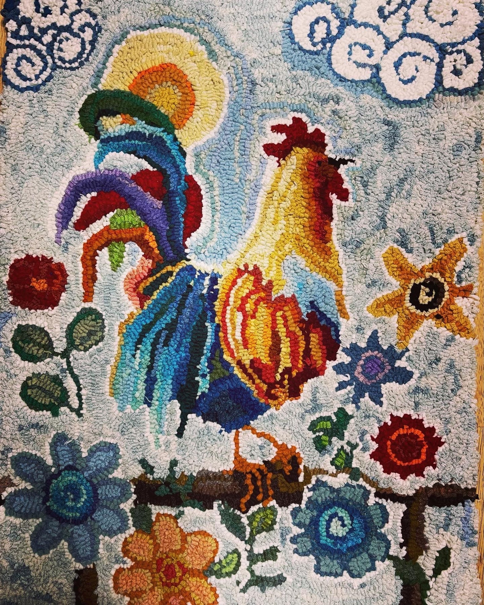 Primitive Hooked Rug, Rooster Decor, Tapestry, Wall Hanging, Rooster ...