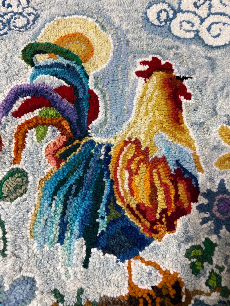 Primitive Hooked Rug, Rooster Decor, Tapestry, Wall Hanging, Rooster ...